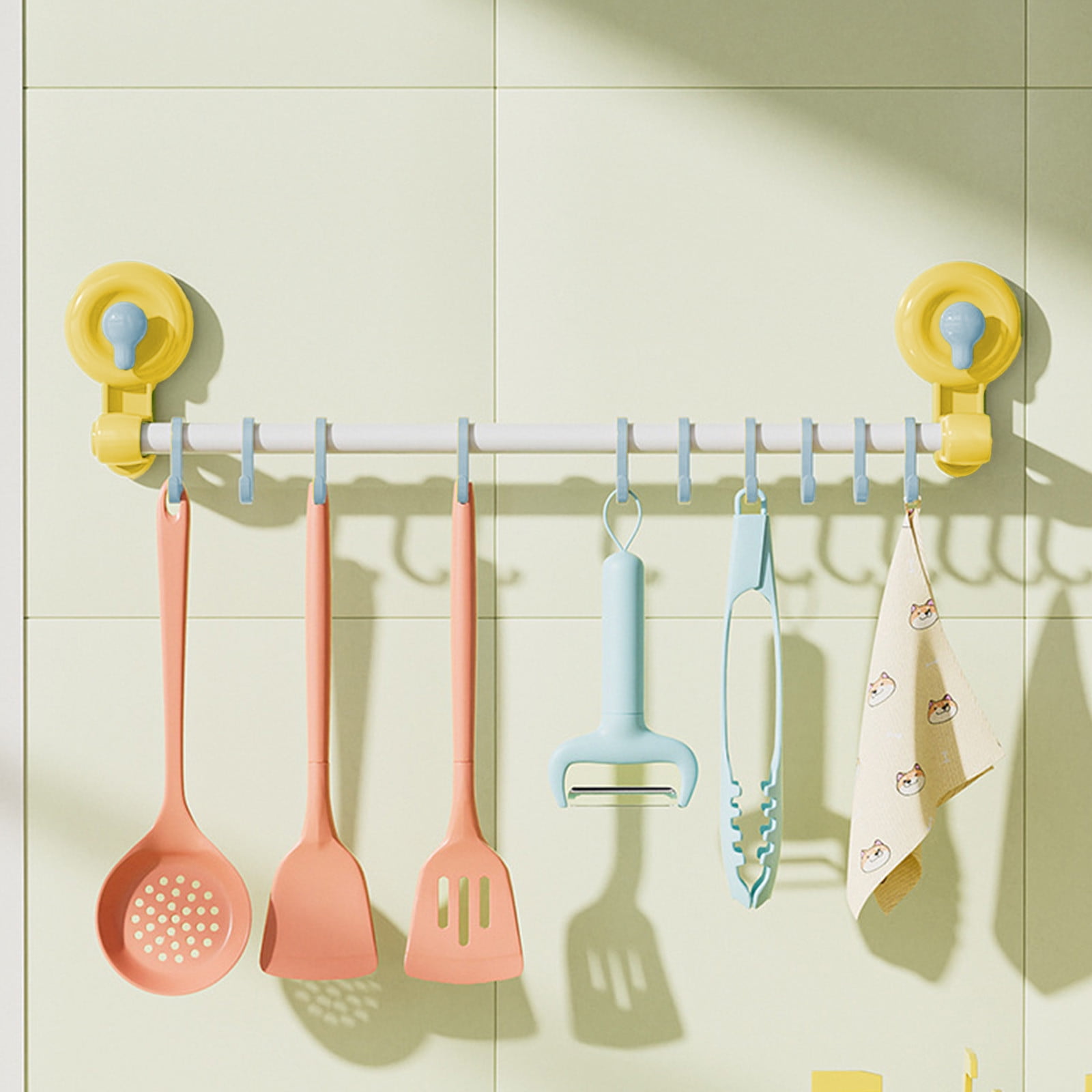 Big Savings! Suction Cup Hook Rack, Punch-Free Kitchen Pole with Hooks ...