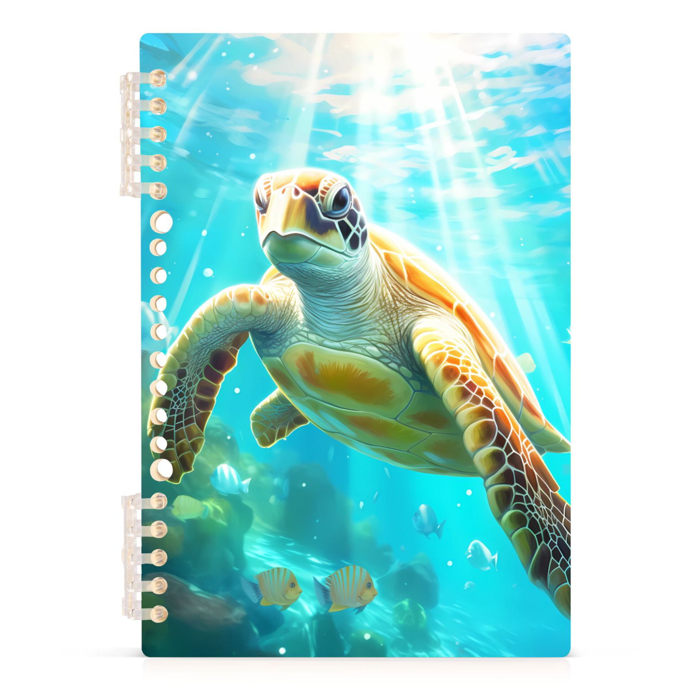 Big Sea Turtle in Sea Blue Spiral Journal Notebook College Ruled ...