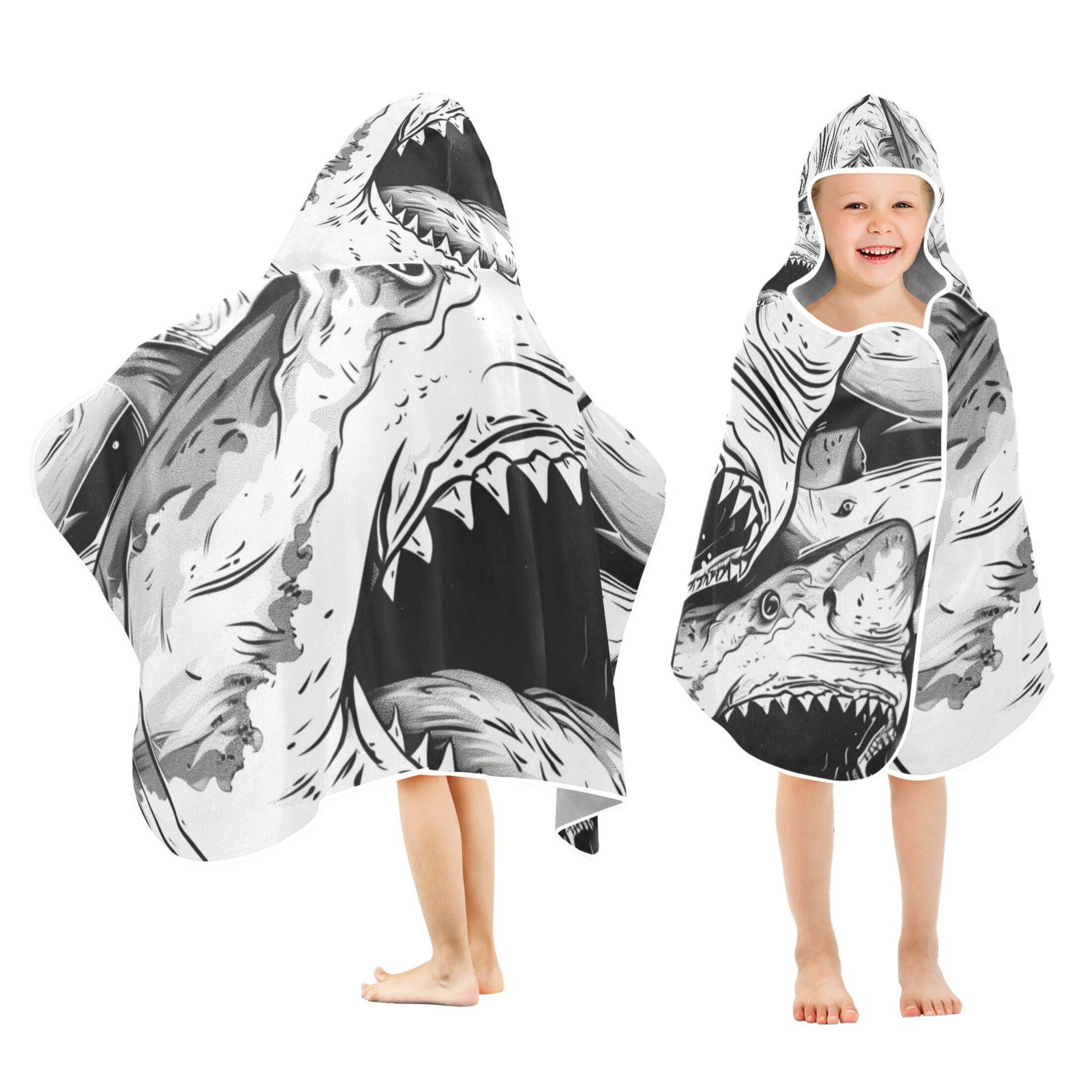Big Shark Kids Hooded Beach Towel Baby Bath Poncho Towels with Hood ...