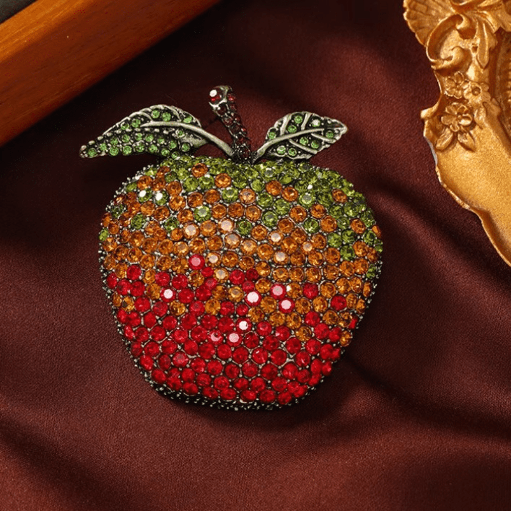 Big Shining Apple Brooches Pins 2-color Rhinestone Beautiful Fruits ...