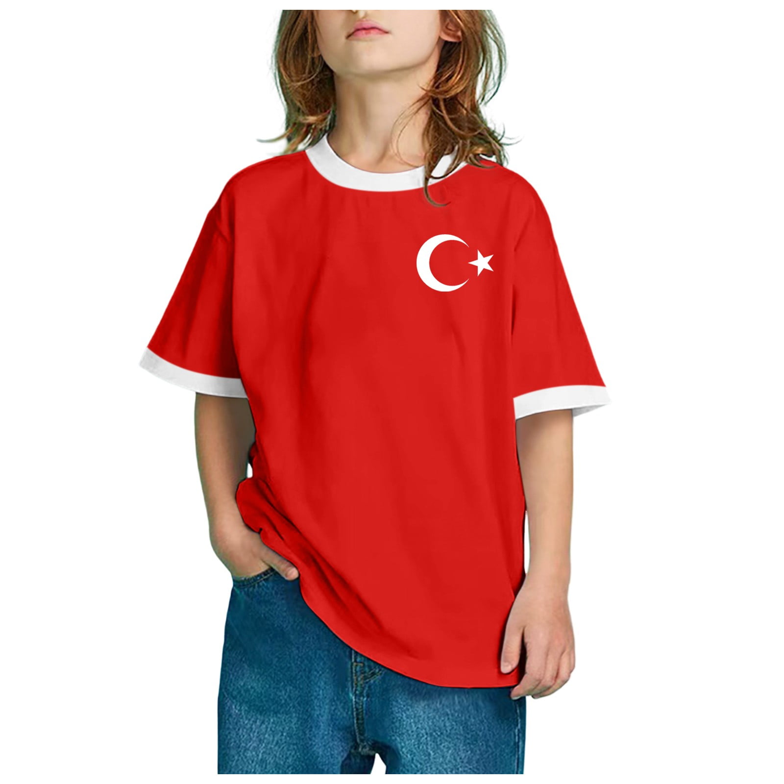 Big Shirts For Boys Children Flag Of Turkey Print Short Sleeve Round ...