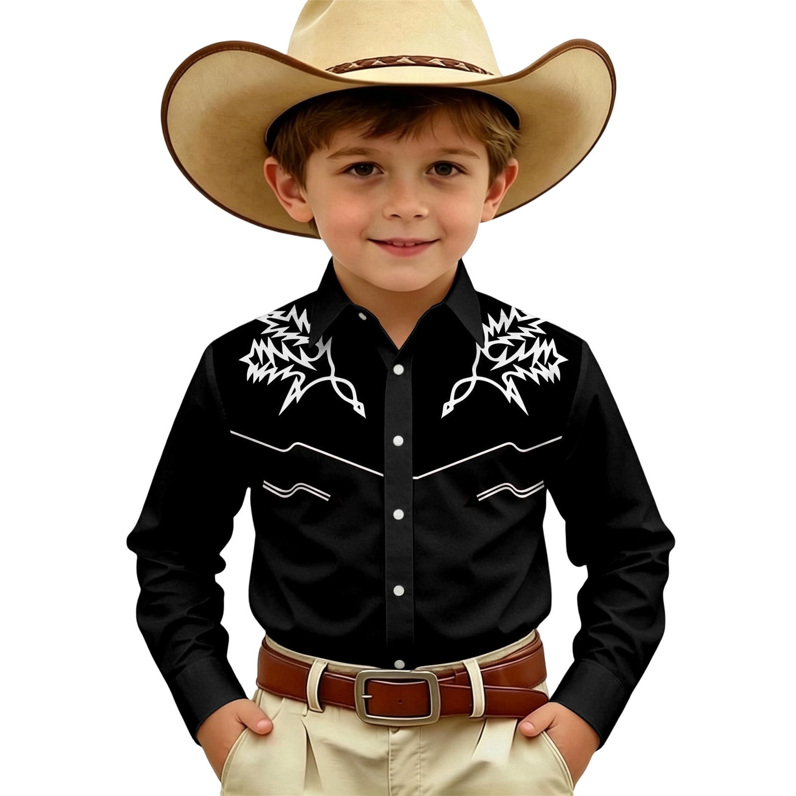 Big Shirts for Boys Long Sleeve Western Print Cowboy Style Casual ...