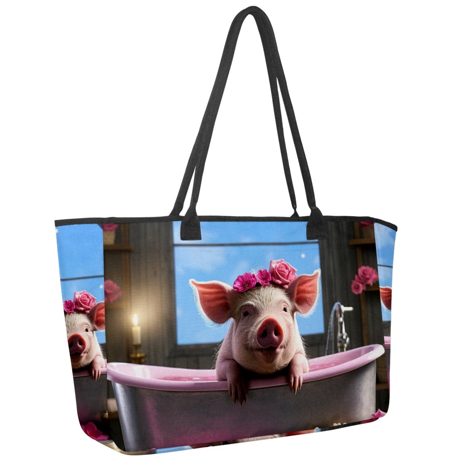Big Shoulder Handbags for Women,Funny Cute Pig Pink Large Casual Tote ...