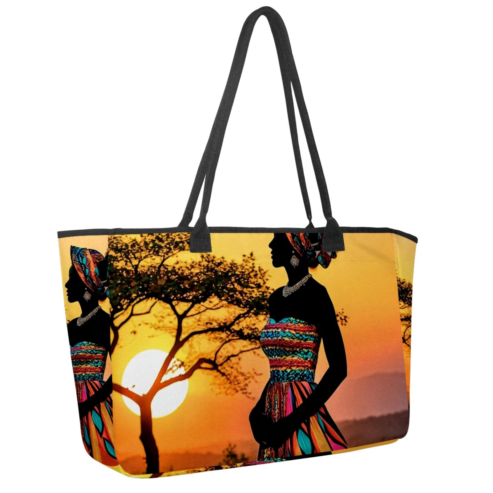 Big Shoulder Handbags for Women,Grassland Sunset African Woman Large ...