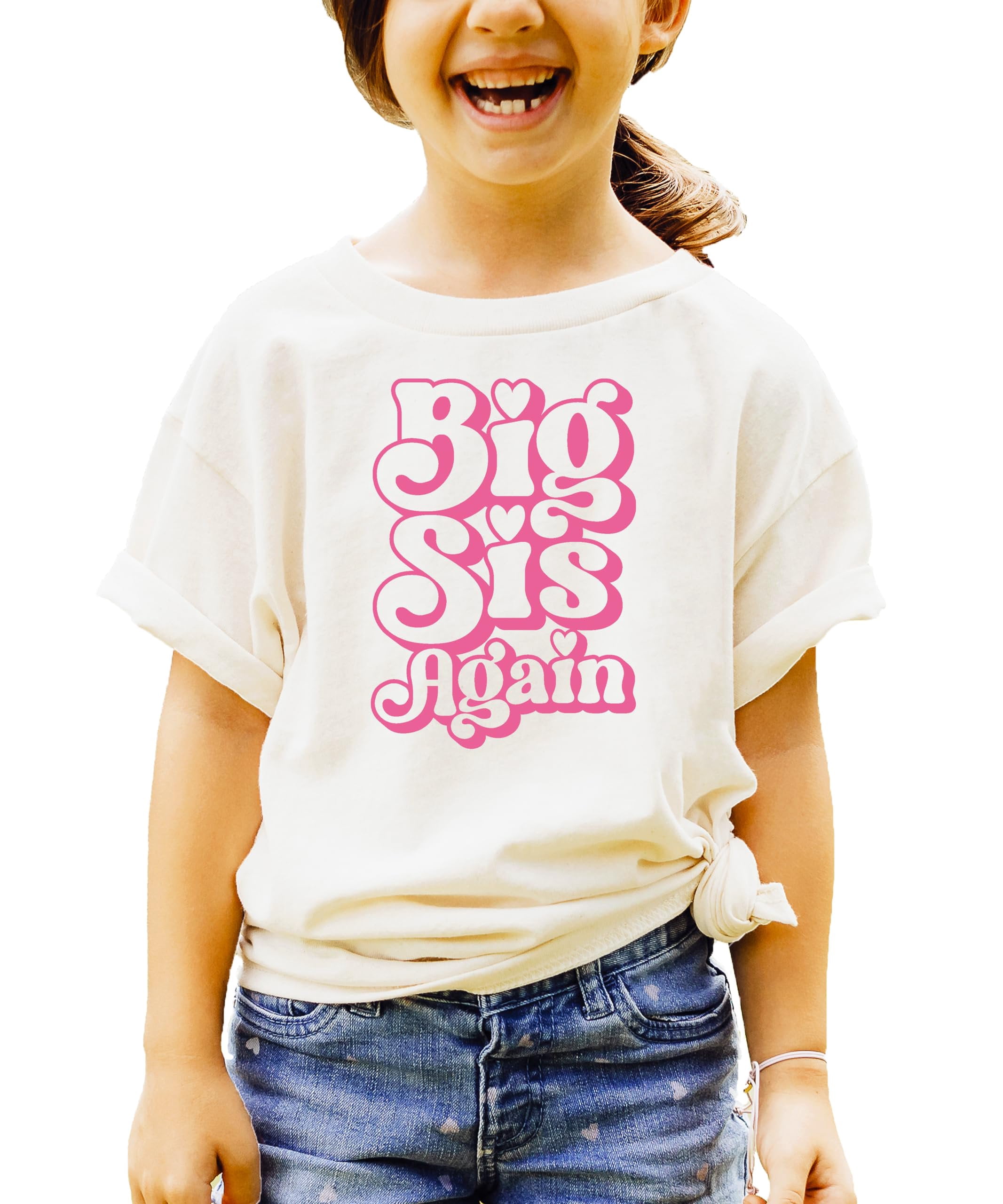 Big Sis Again Shirt for Siblings Groovy Pink Graphic Big Sister Tee ...