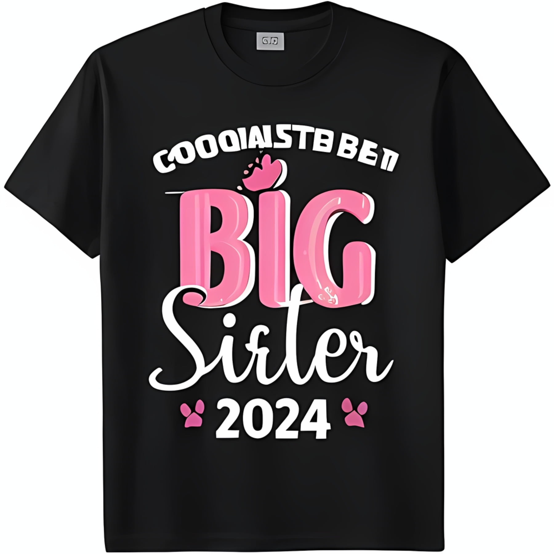 Big Sister 2024 Black T-Shirt Cute Pink Bubble Letters - Walmart.com