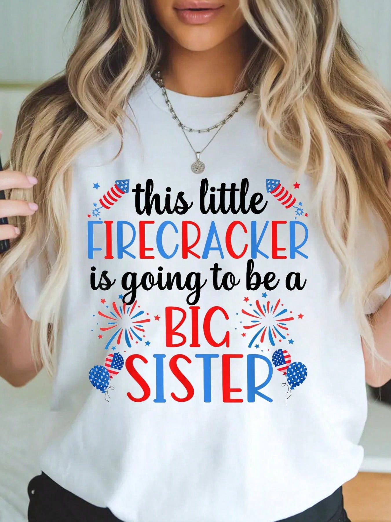 Big Sister 4th Of July Pregnancy Announcement Gender Reveal T-Shirt ...