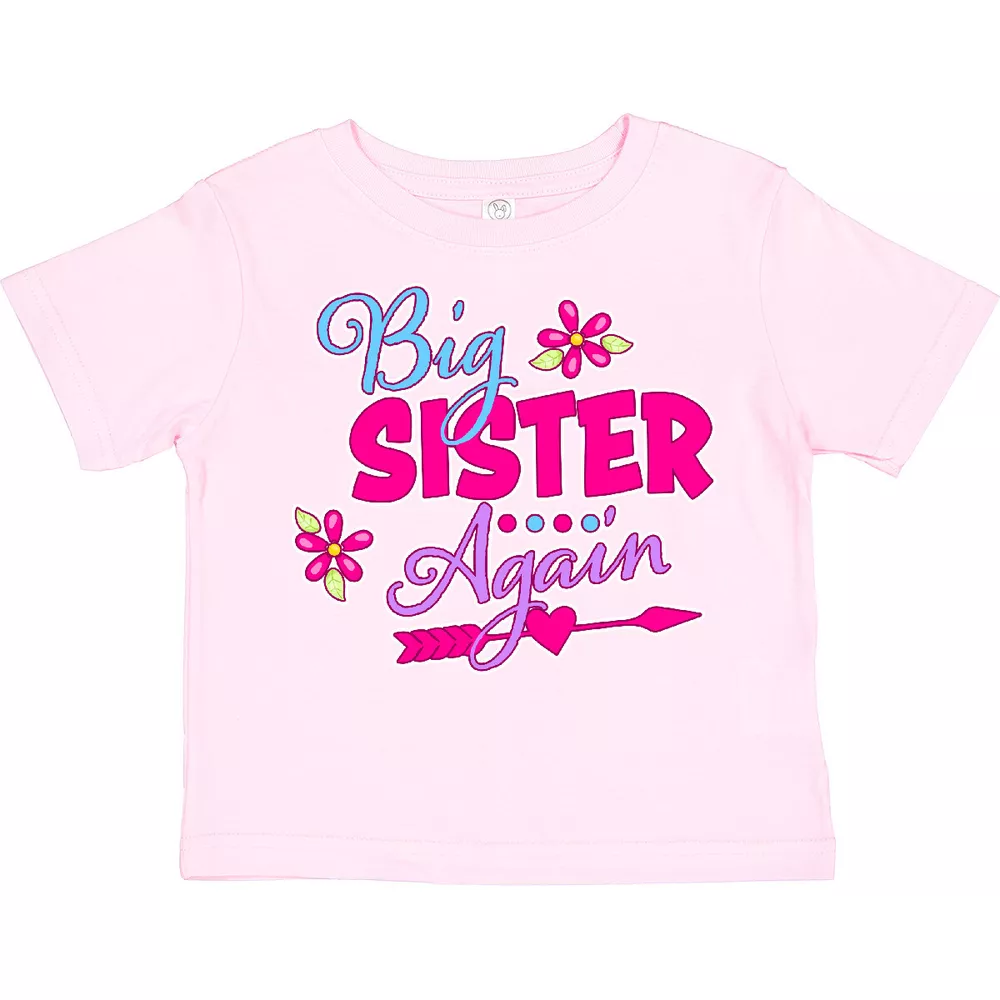 Big Sister Again With Flowers And Arrow Toddler T-Shirt Family Sis Kid Baby Clothing, Cute Baby ...