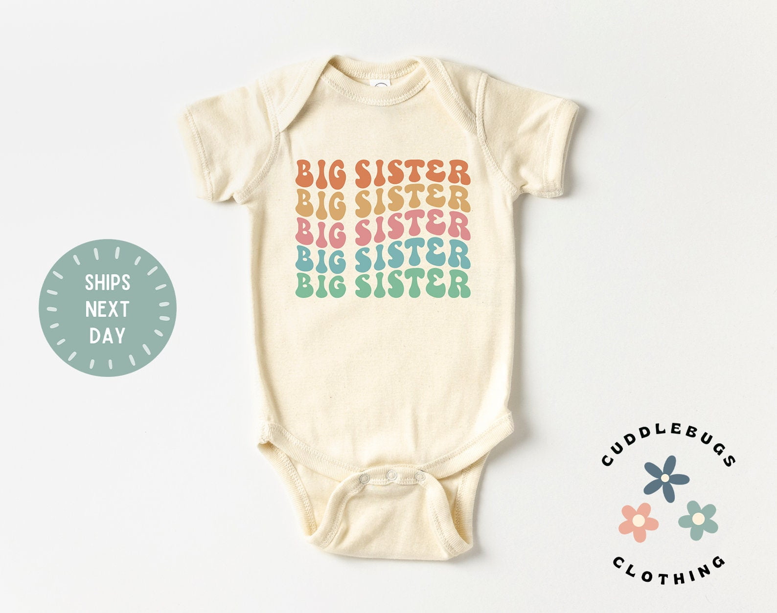 Big Sister Baby Onsies Bodysuit, Retro Rainbow Big Sis Bodysuit, Big Sister Sibling Bodysuit ...
