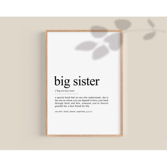 Big Sister Definition Poster Minimalist Wall Art Poster, Stretched ...