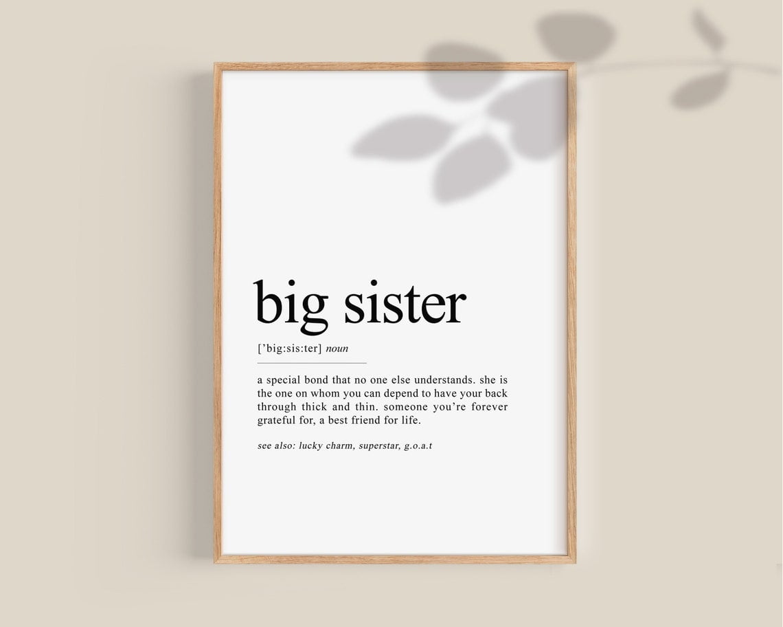 Big Sister Definition Poster Sister Gift, Minimalist Wall Art Home ...
