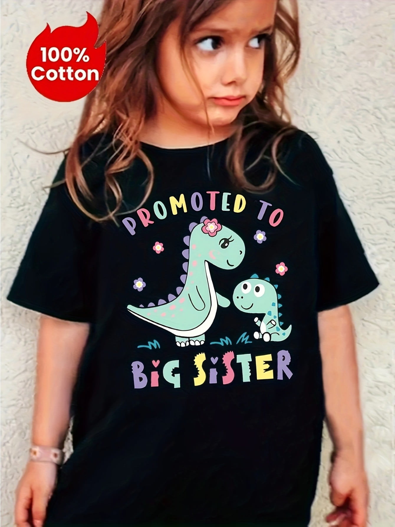Big Sister" Dinosaur Print Cotton T-Shirt for Girls - Cute & Comfy ...