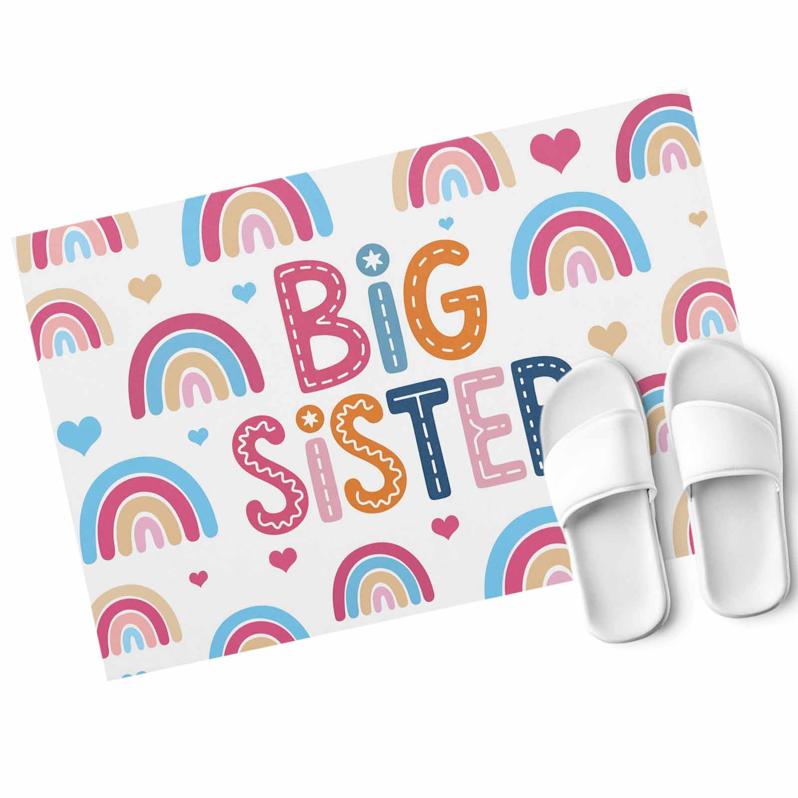Big Sister Door Mat Cartoon Pink Blue Yellow Rainbow Love Heart Non ...