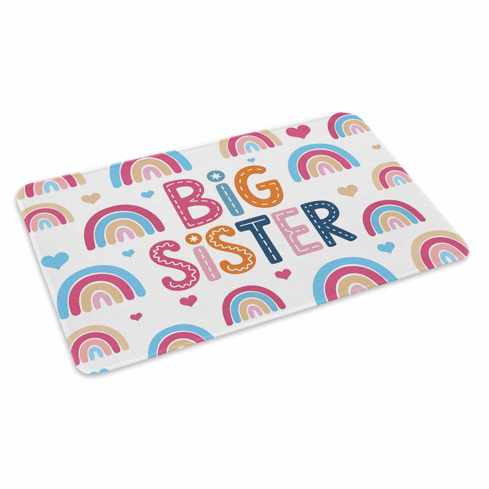 Big Sister Doormat Cartoon Pink Blue Yellow Rainbow Love Heart Non Slip ...