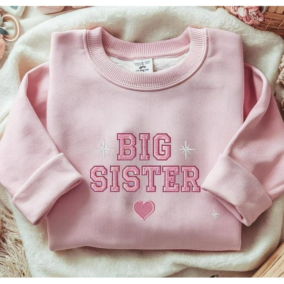 Big Sister Embroidered Sweatshirt | Pink Heart & Star Design | Cute ...
