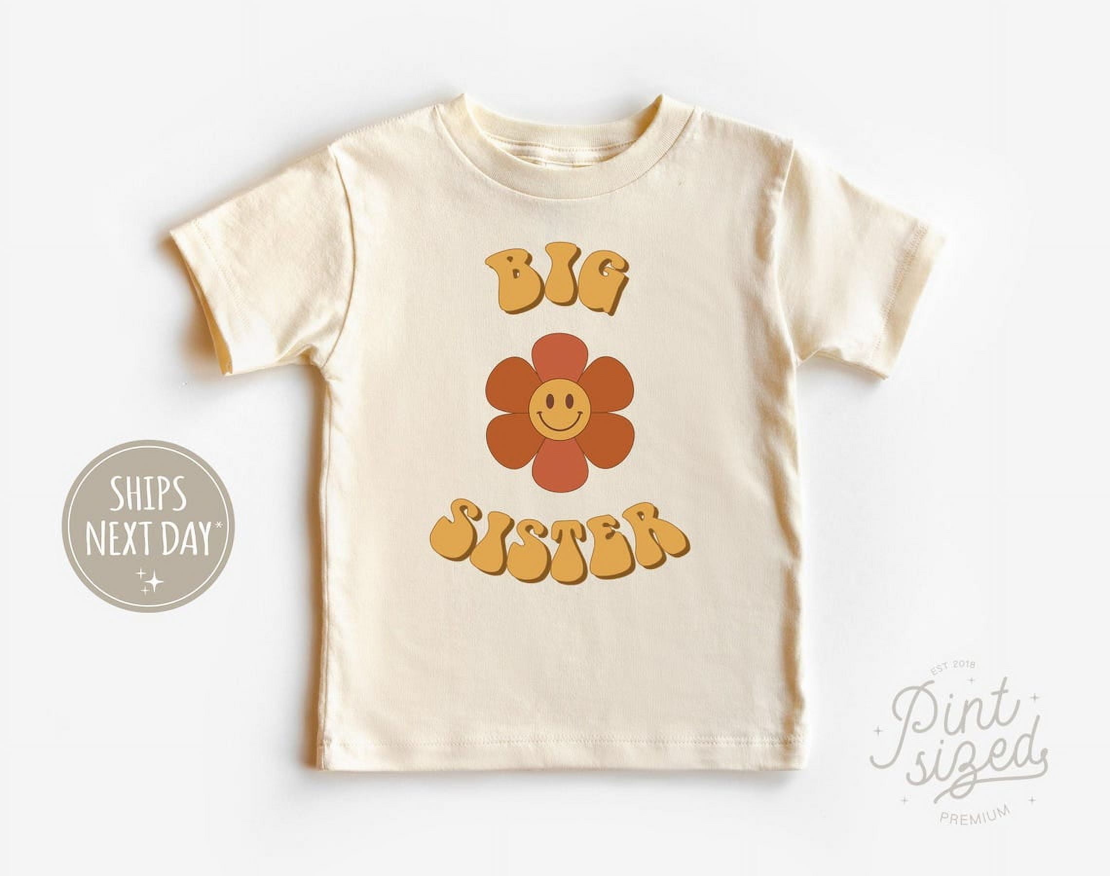 Big Sister Flower Toddler Shirt - Retro Sibling Kids Shirt - Natural Big Sister Toddler Tee, New ...