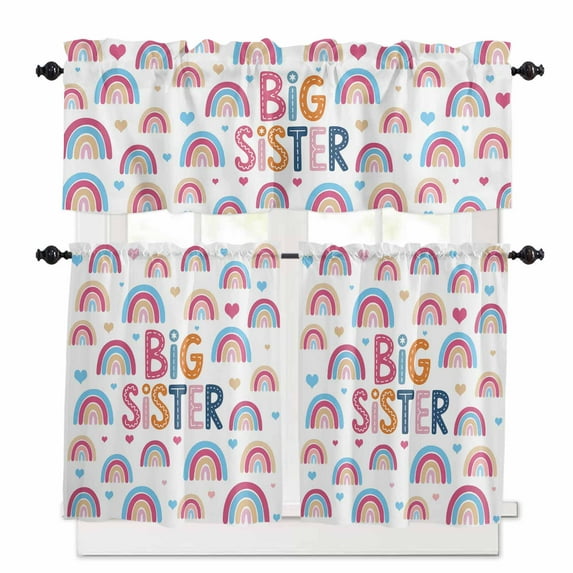 Big Sister Kitchen Curtains Valance and Tier Set Cartoon Pink Blue ...