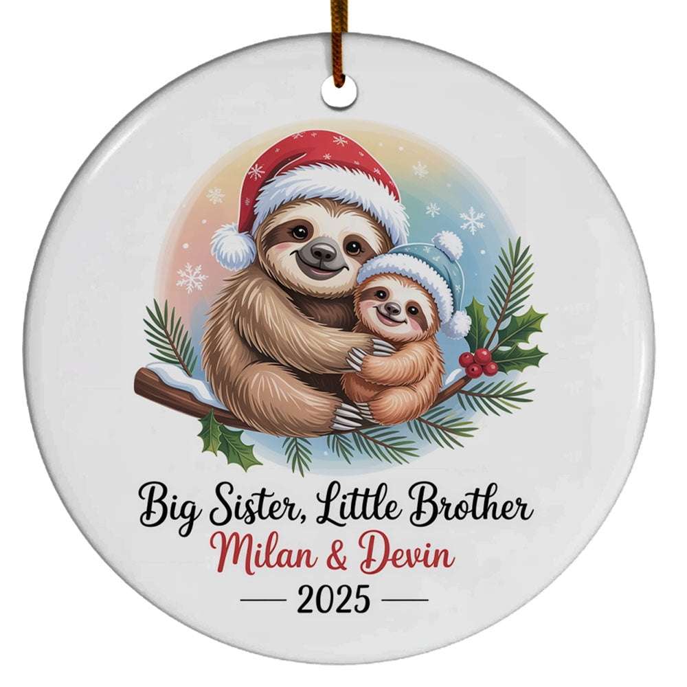 Big Sister & Little Brother Sloth Christmas Ornament 2025, Name ...