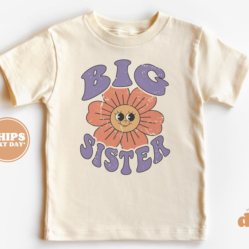 Big Sister Toddler Shirt - Flower Retro Kids Pregnancy Announcement Shirt - Sibling Tee TODDLER ...