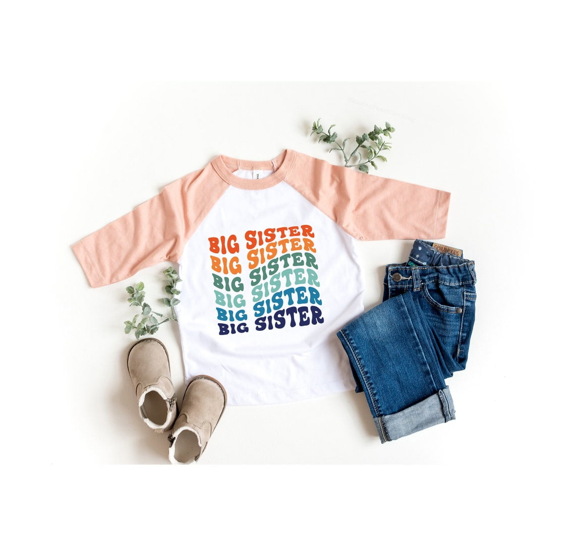 Big Sister Toddler Shirt, Retro Big Sister Toddler Shirt, Rainbow Sibling Kids Shirt, Kids ...