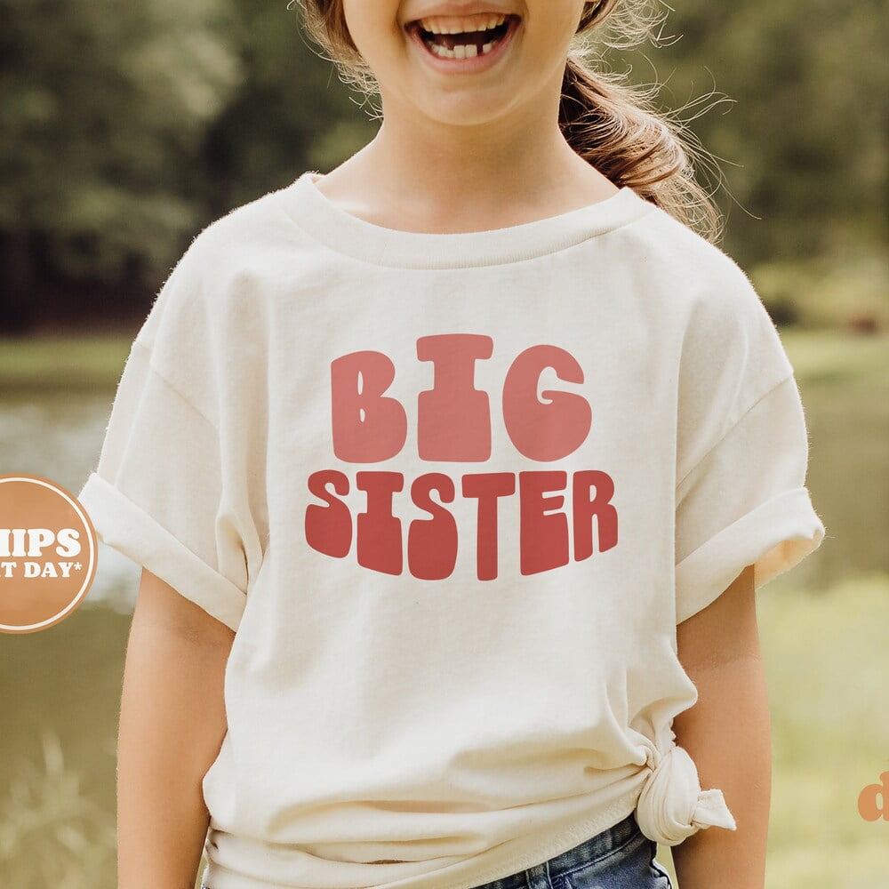 Big Sister Toddler Shirt - Retro Kids Pregnancy Announcement Shirt - Sibling TODDLER SHORT ...