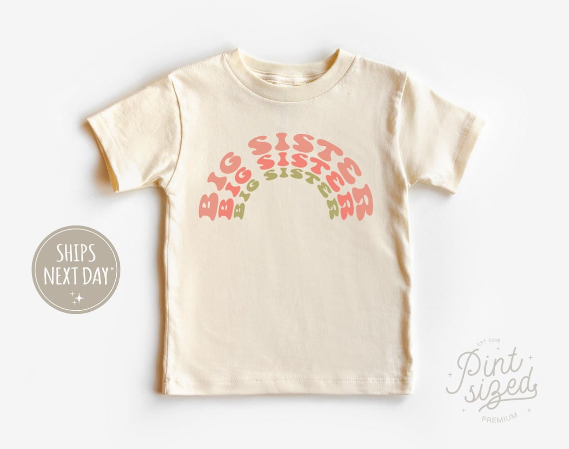 Big Sister Toddler Shirt - Retro Rainbow Kids Shirt - Girls Natural Toddler Tee, New Born, Baby ...