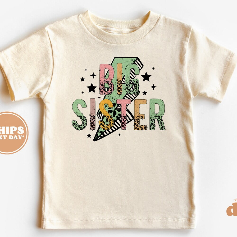 Big Sister Toddler Shirt - Thunderbolt Retro Kids Pregnancy Announcement Shirt - Sibling Tee ...