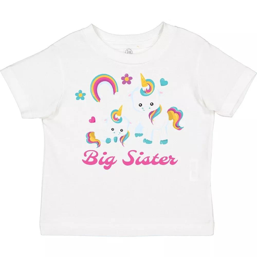 Big Sister Toddler T-Shirt Rainbows Unicorns Gift Child Preschooler Baby Clothing, Cute Baby ...