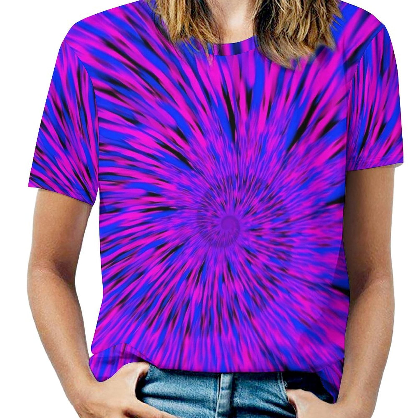 Big Size Blue Tie Dye T-Shirts Vintage Print Casual T Shirt Short ...