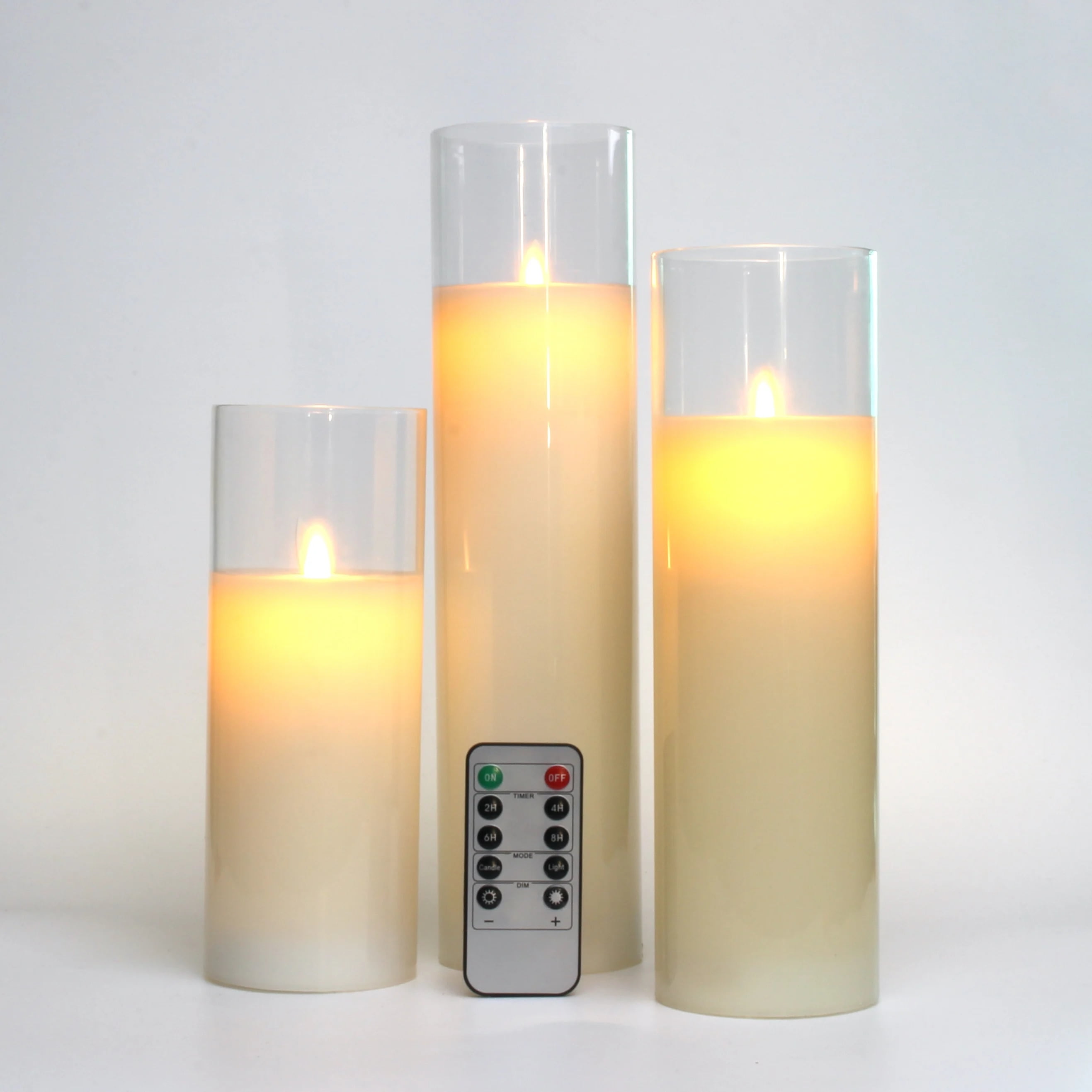Big Size Candles Set of 8" 10" 12" Glass Flameless Candles Battery ...