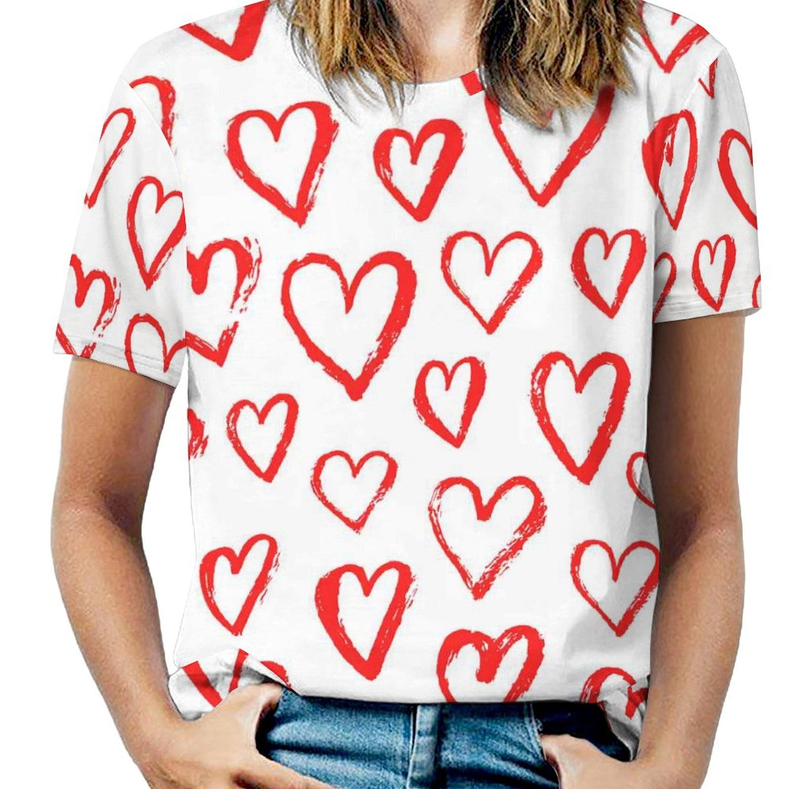 Big Size Falling Heart T Shirts Red Hearts Fall In Love Valentine ...