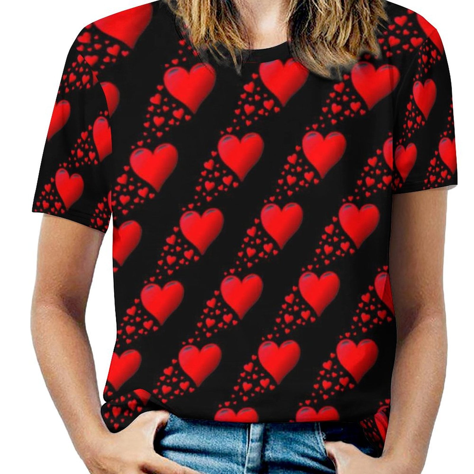 Big Size Falling Heart T Shirts Red Hearts Fall In Love Valentine ...