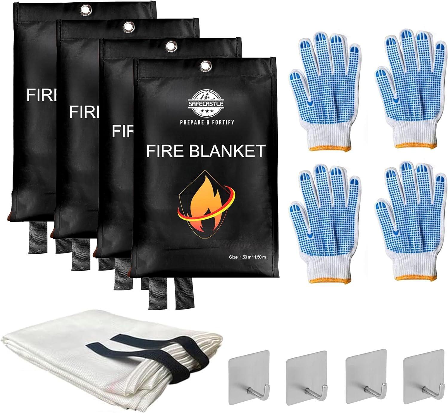 Safecastle Fire Blanket Survival Kit 4 Pack | Flame Retardant ...