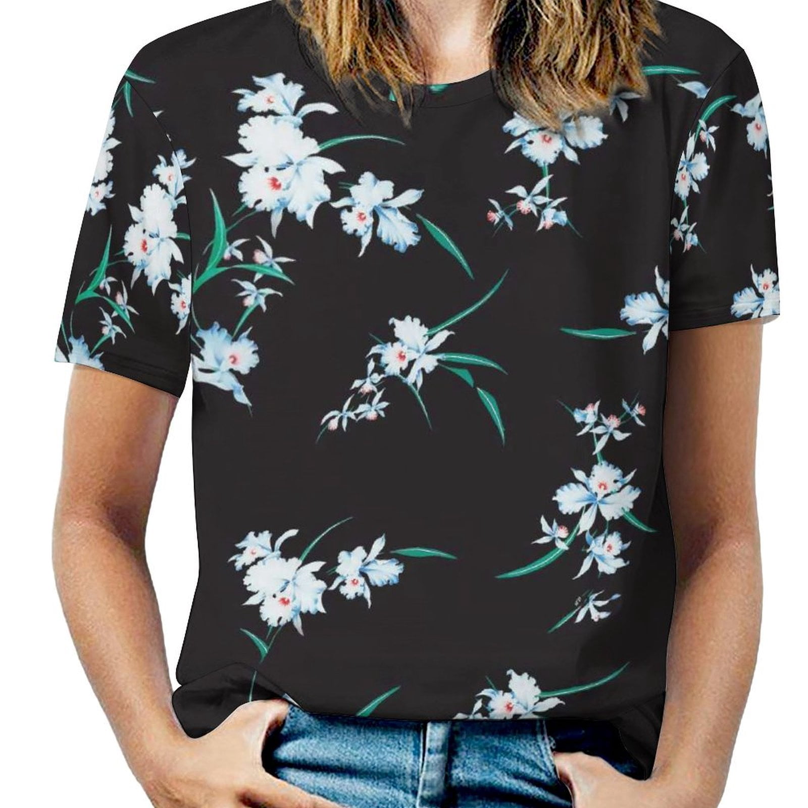 Big Size Fun Flower Print T-Shirts Retro Floral Fashion T Shirt Short ...