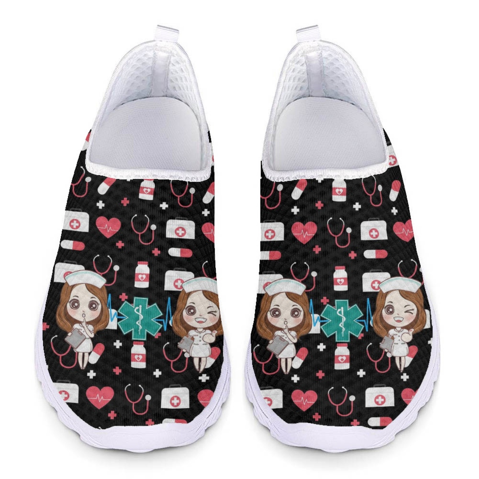Big Size Nursing Shoes for Women Cute Nurse Doctor Print Loafers Woman ...