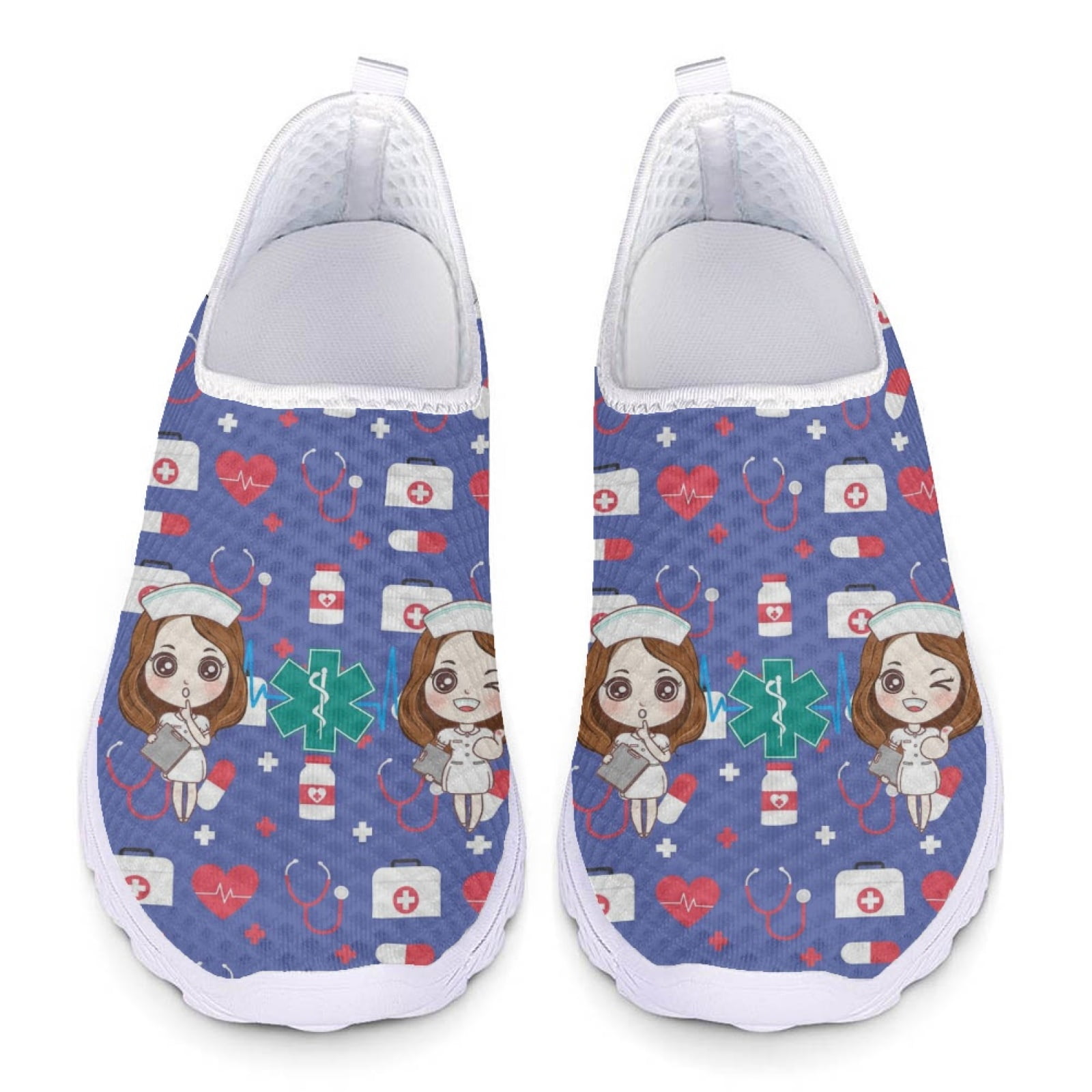 Big Size Nursing Shoes for Women Cute Nurse Doctor Print Loafers Woman ...