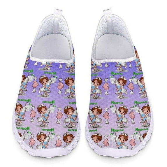 Big Size Nursing Shoes for Women Cute Nurse Doctor Print Woman Slip On ...