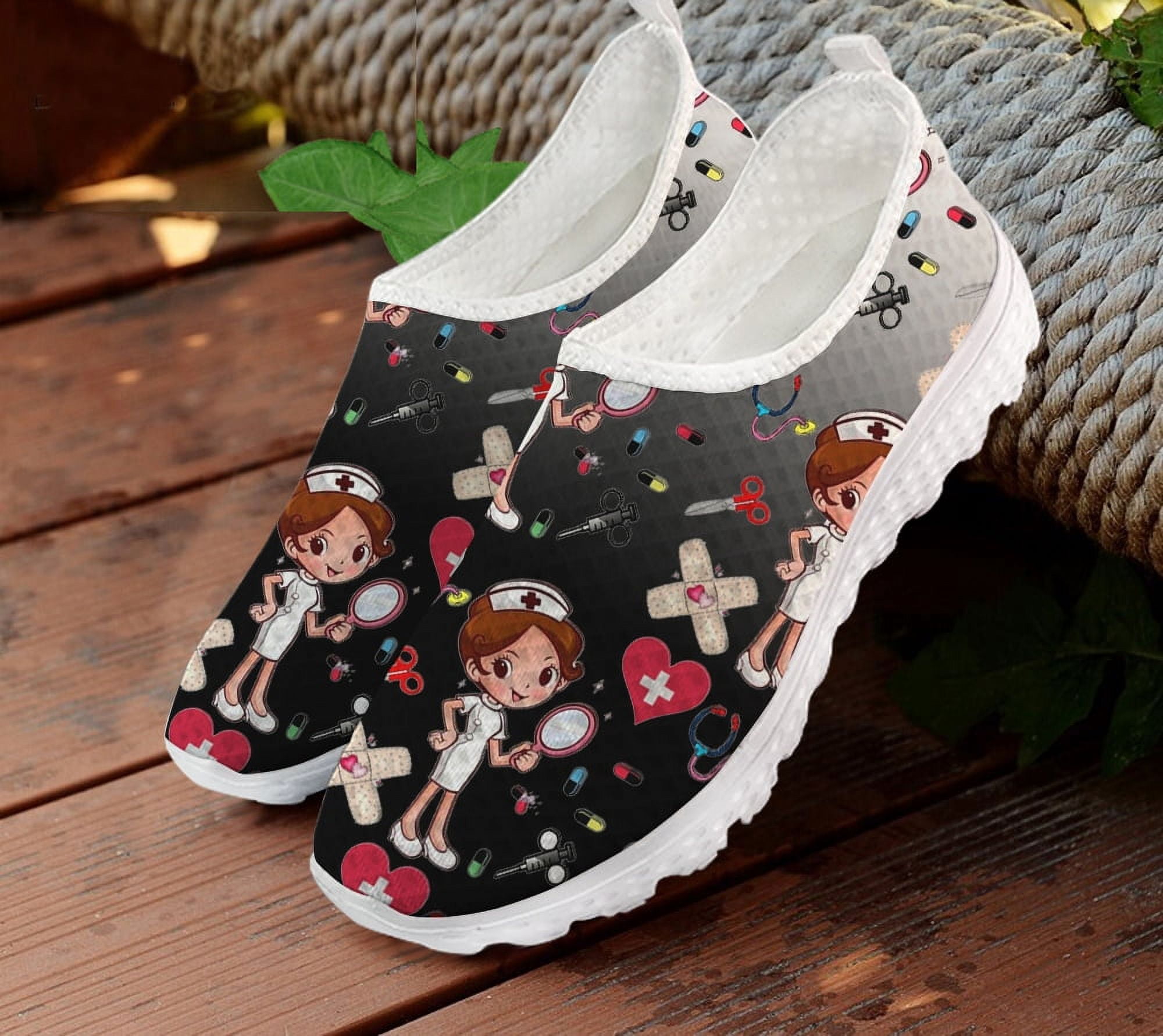 Big Size Nursing Shoes for Women Cute Nurse Doctor Print Woman Slip On ...