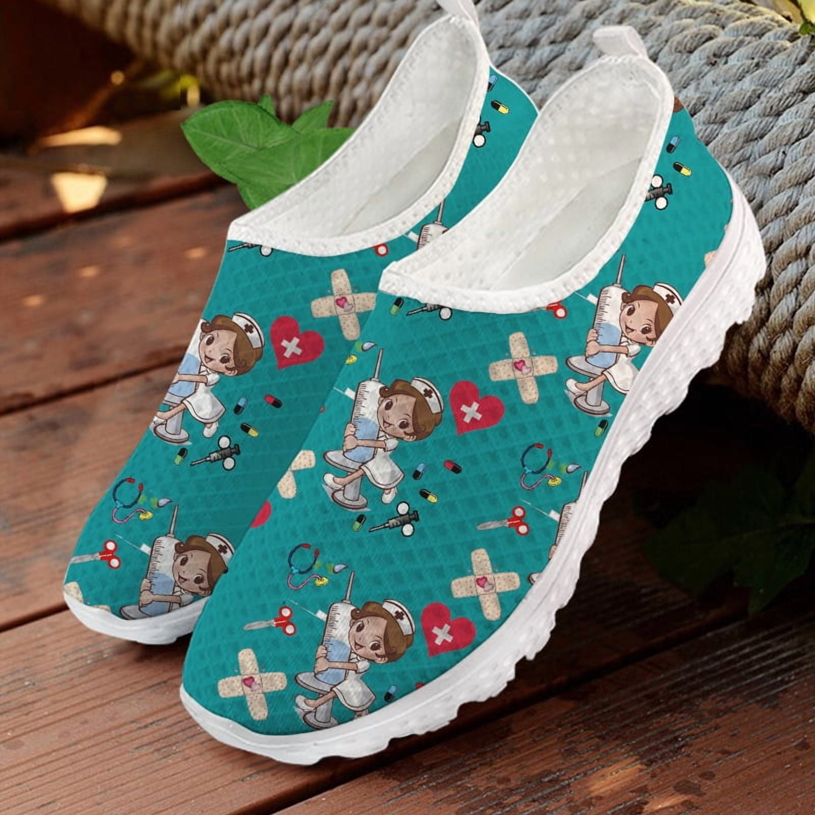 Big Size Summer Ladies Sneakers Cartoon Nurse Pattern Loafers Woman ...