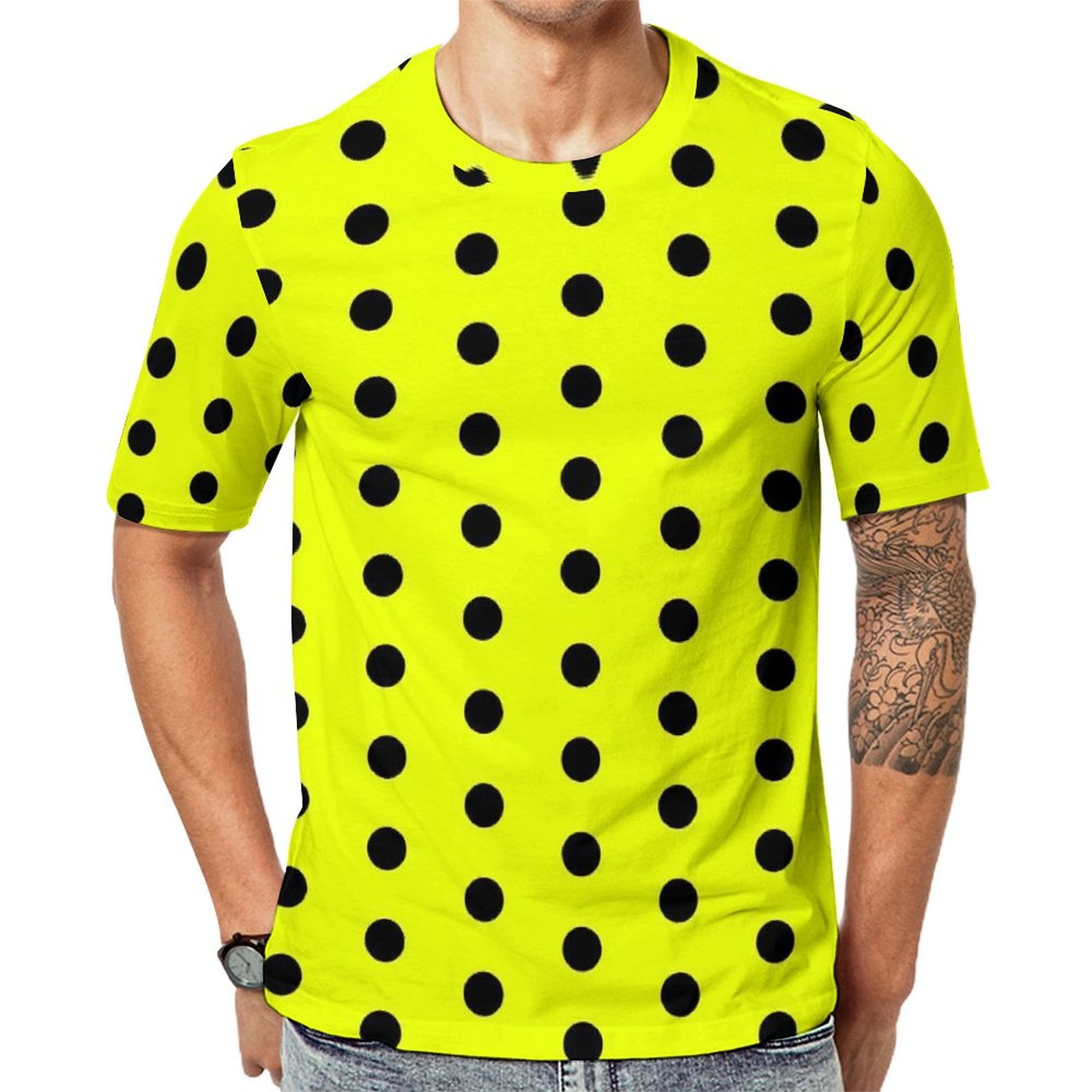 Big Size TShirt Beach White Polka Dots TShirts Vintage Print Casual Crew Neck Tshirt Man Hippie ...