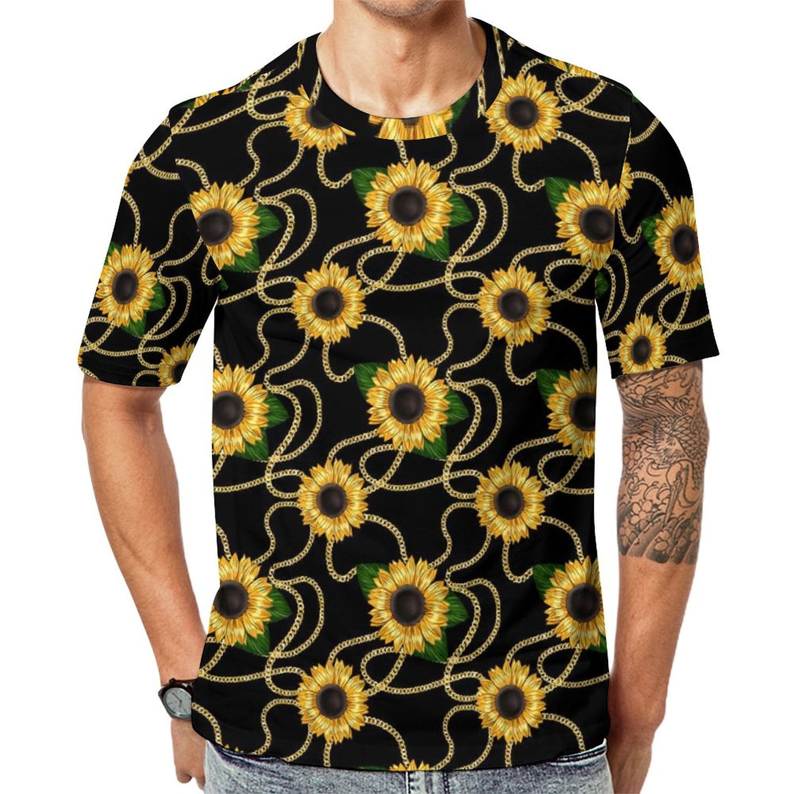 Big Size TShirt Summer Golden Chains Print T Shirts Gold Paisley Kawaii ...