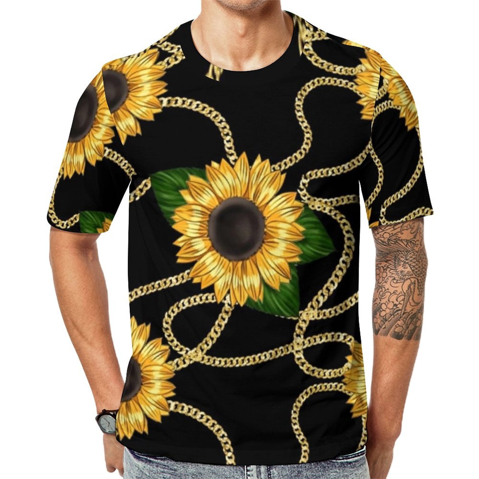 Big Size TShirt Summer Golden Chains Print T Shirts Gold Paisley Kawaii ...