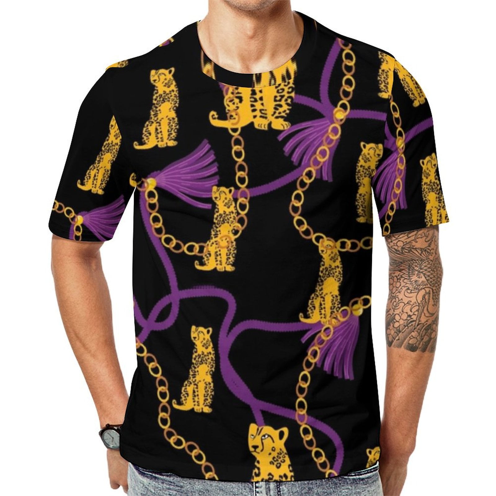 Big Size TShirt Summer Golden Chains Print T Shirts Gold Paisley Kawaii ...