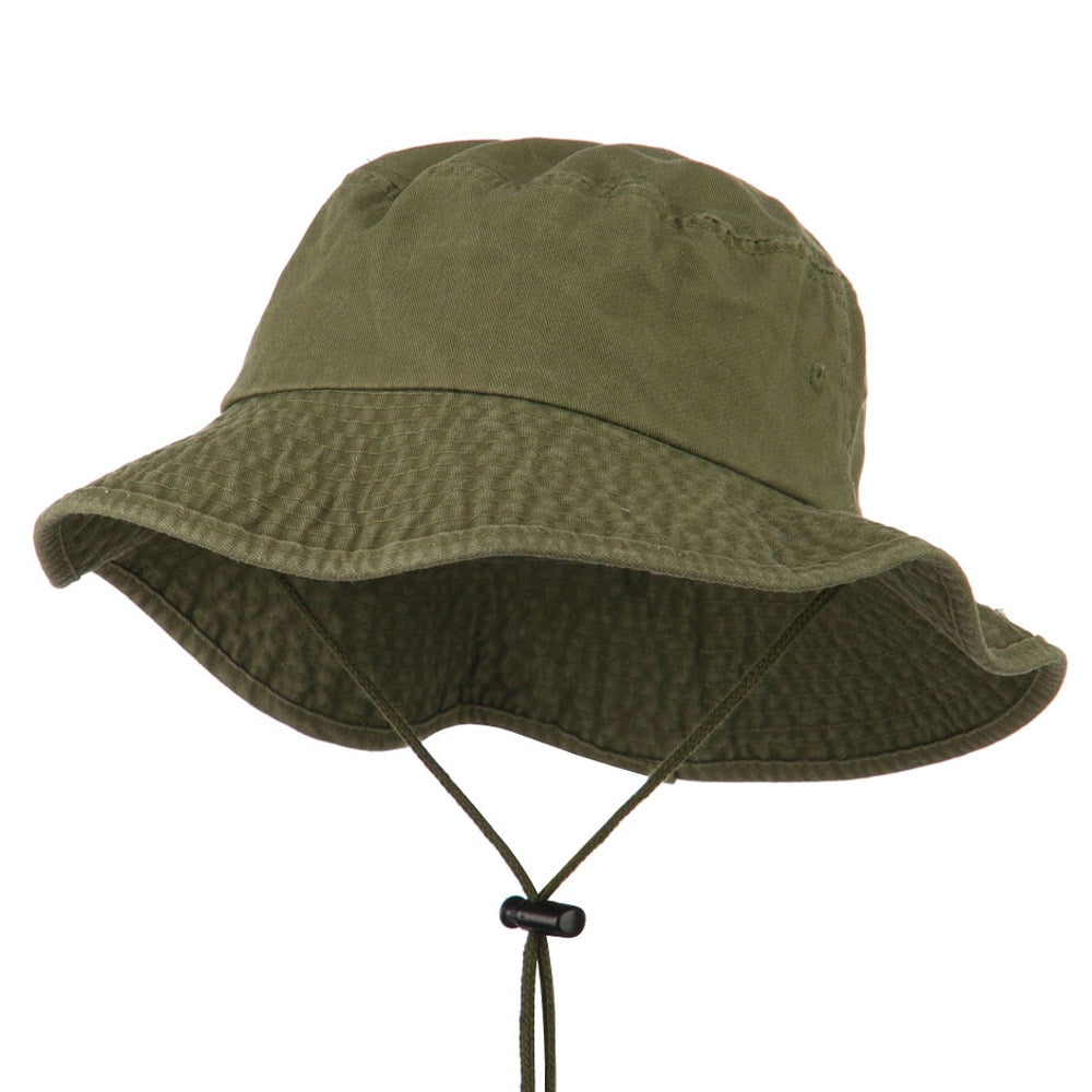 Big Size Washed Bucket Hat with Chin Cord - Olive XL-2XL - Walmart.com
