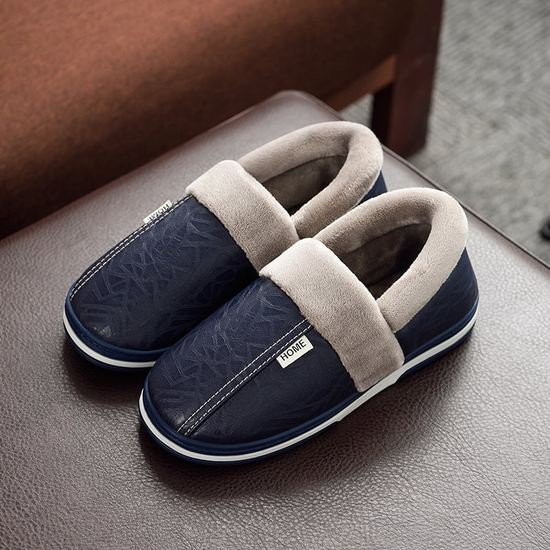 Big Size for Men's Leather Slippers Indoor Waterproof Home Fur Male ...