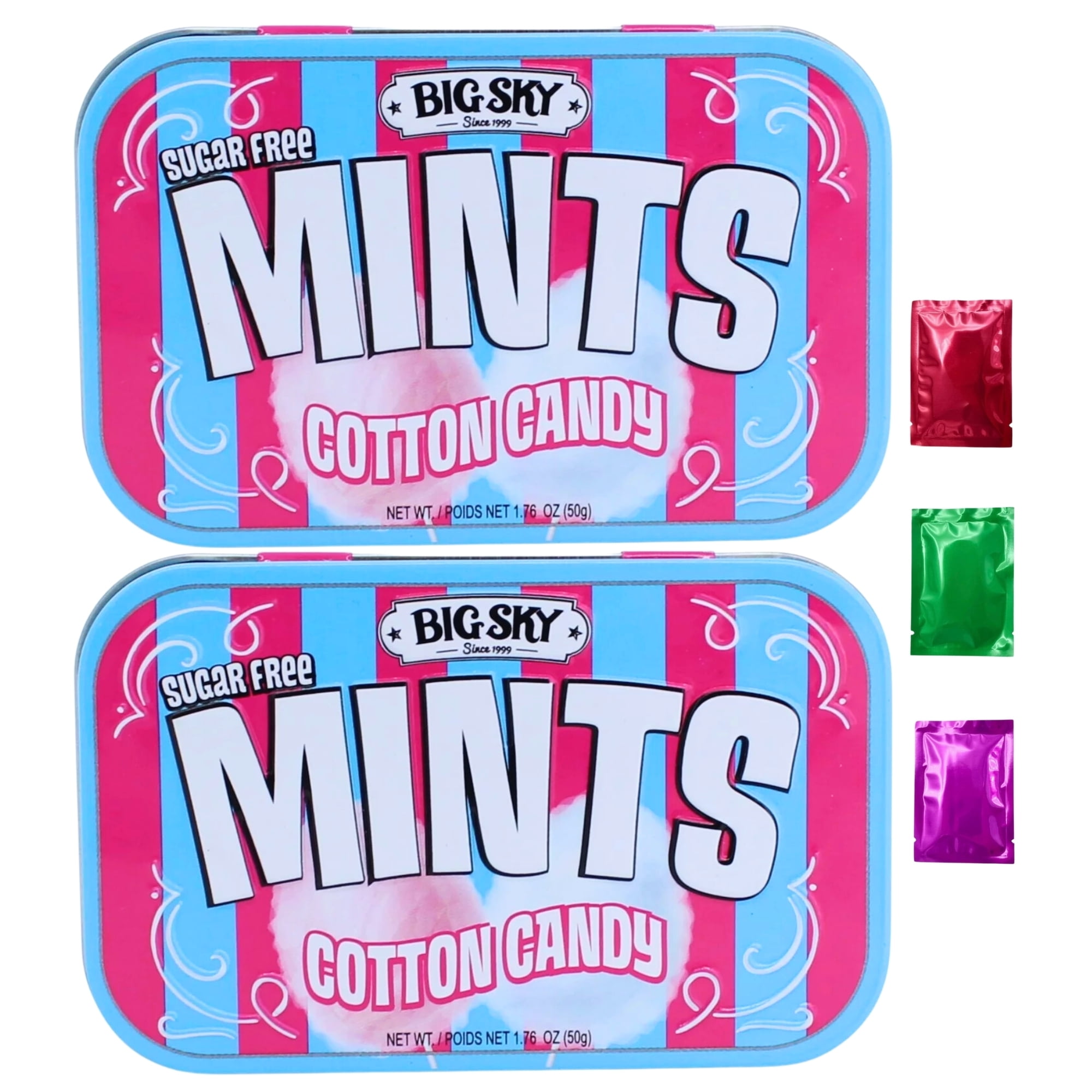 Big Sky Cotton Candy Mints Pack of 2, Pink & Blue Tin Storage, Party ...