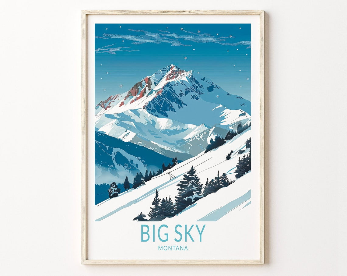 Big Sky Montana Poster, Big Sky Print, Montana Ski Wall Art, Big Sky ...