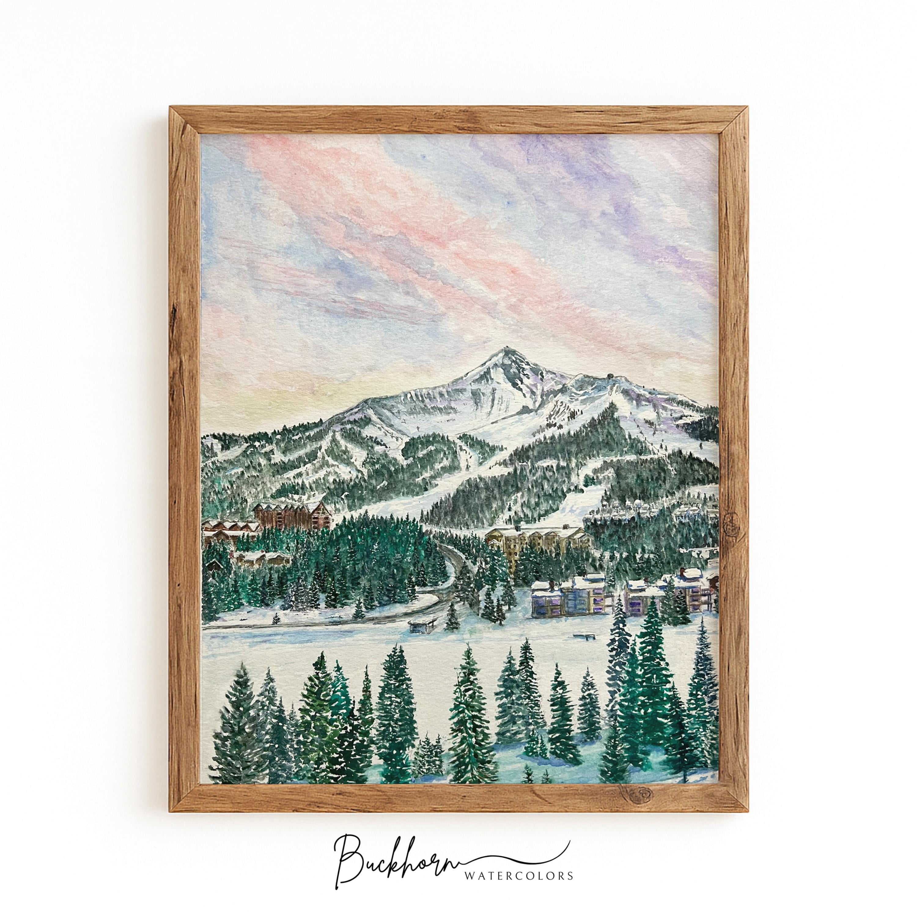 Big Sky Montana Watercolor Mountain Poster Winter Landscape Art ...
