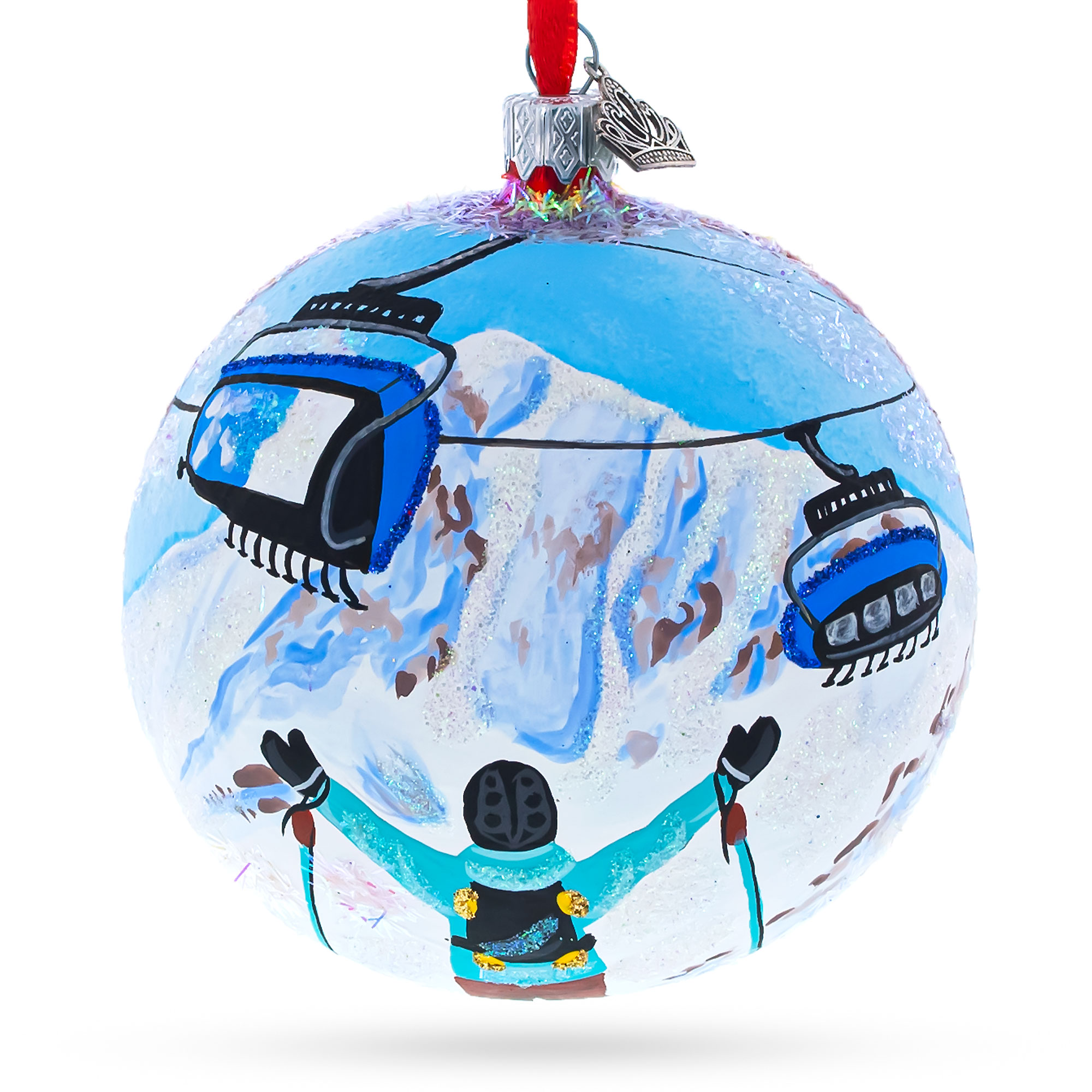 Big Sky Ski Resort, Montana, USA Glass Ball Christmas Ornament 4 Inches ...