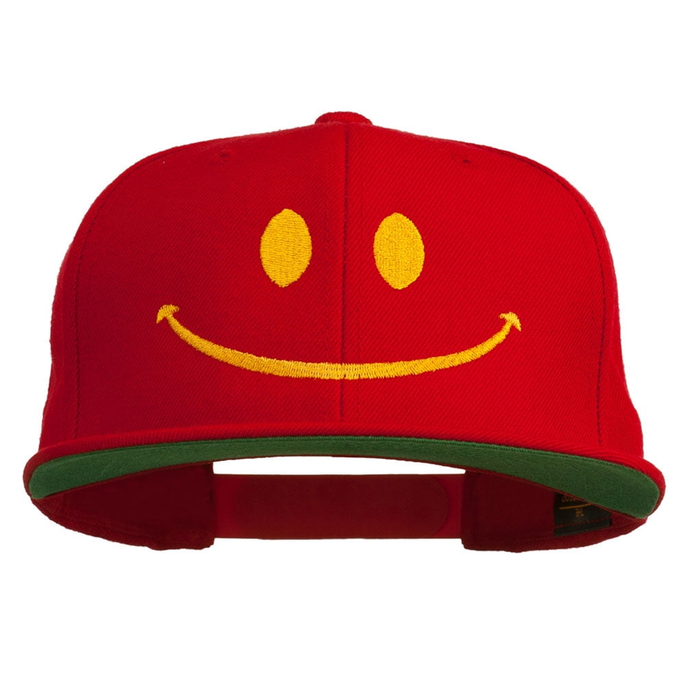 Big Smile Face Embroidered Flat Bill Cap - Red OSFM - Walmart.com